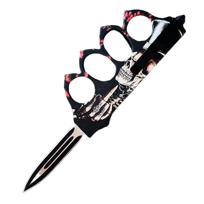 9 Middle Finger Bone Biker Knives&BBRASS KNUCKLE Tench OTF Knife ...